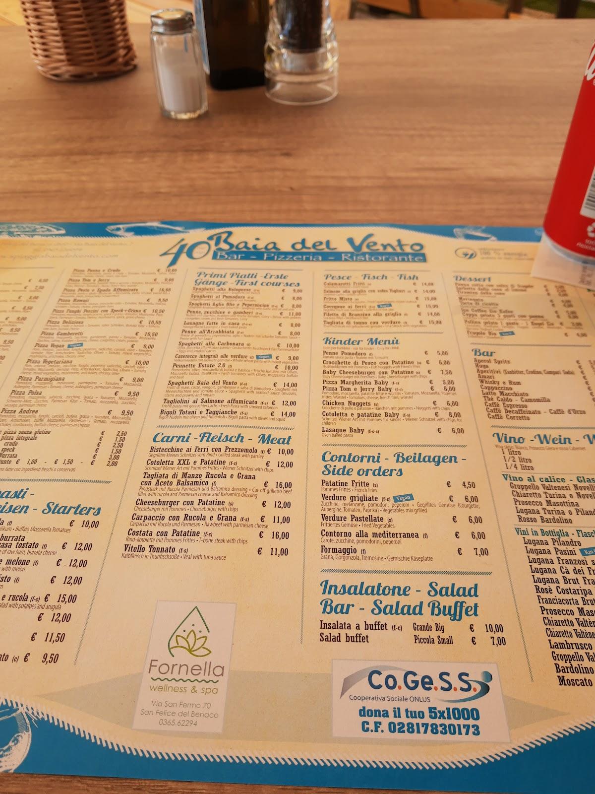 Carta del pub y bar Baia Del Vento, San Felice del Benaco