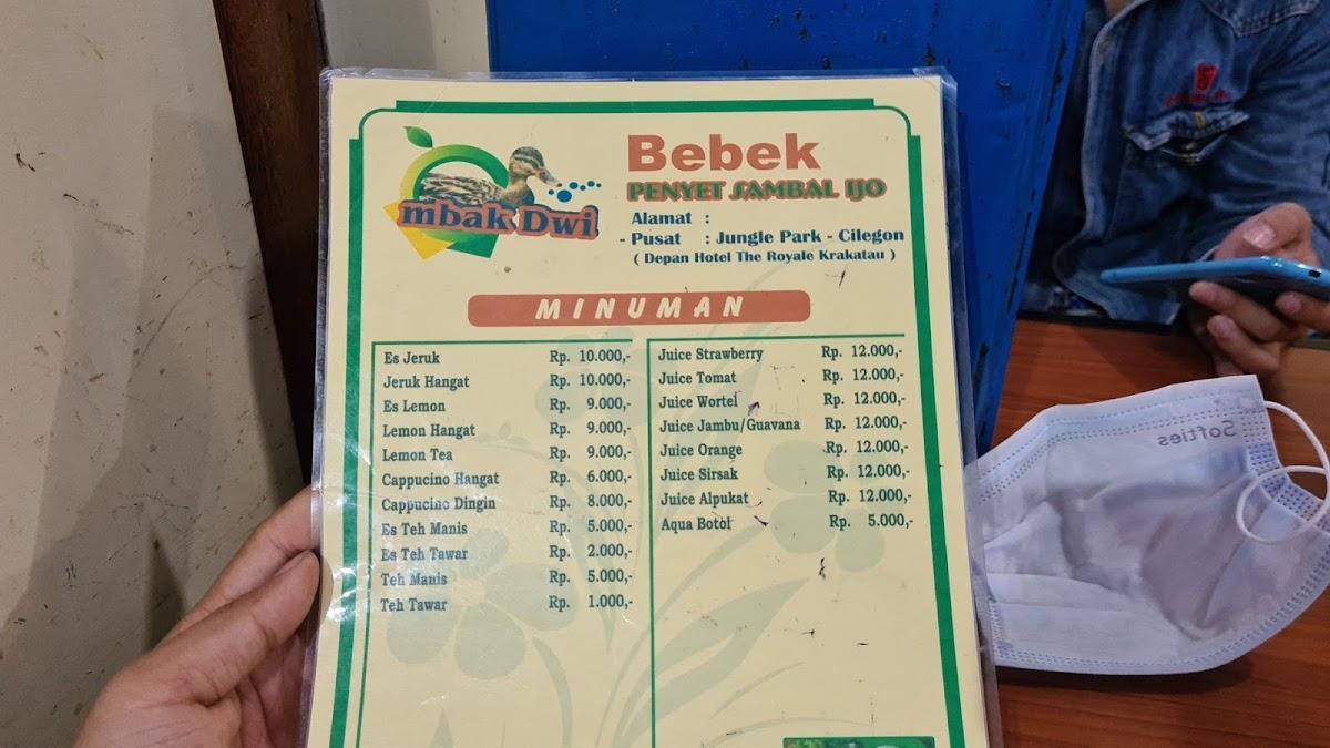 Menu at Bebek Penyet Sambel Ijo Mbak Dwi restaurant, Cilegon
