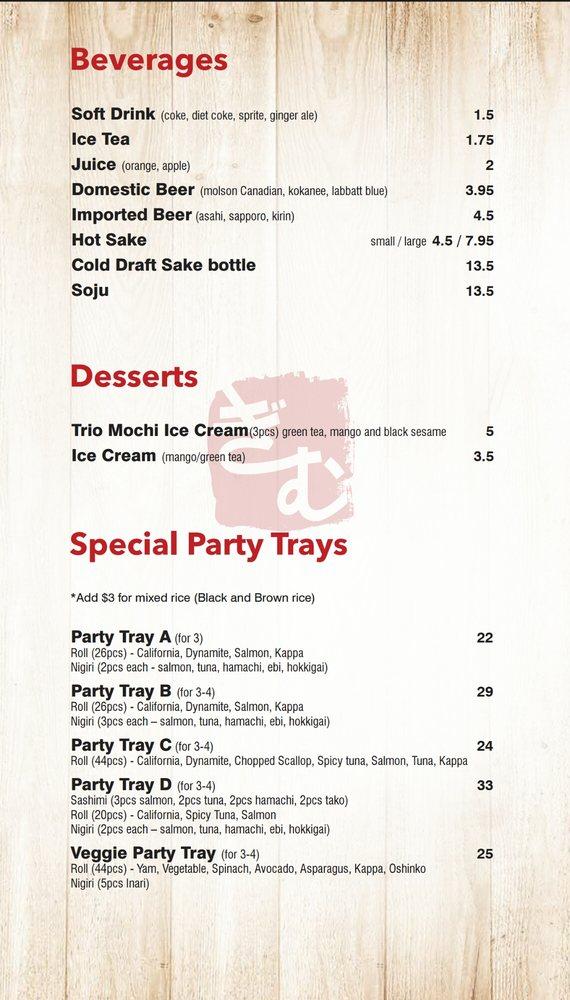 Menu at Kimu Japanese Cuisine restaurant, Vancouver