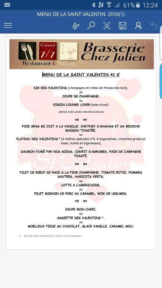 Menu au La Brasserie Chez Julien restaurant, Châtellerault
