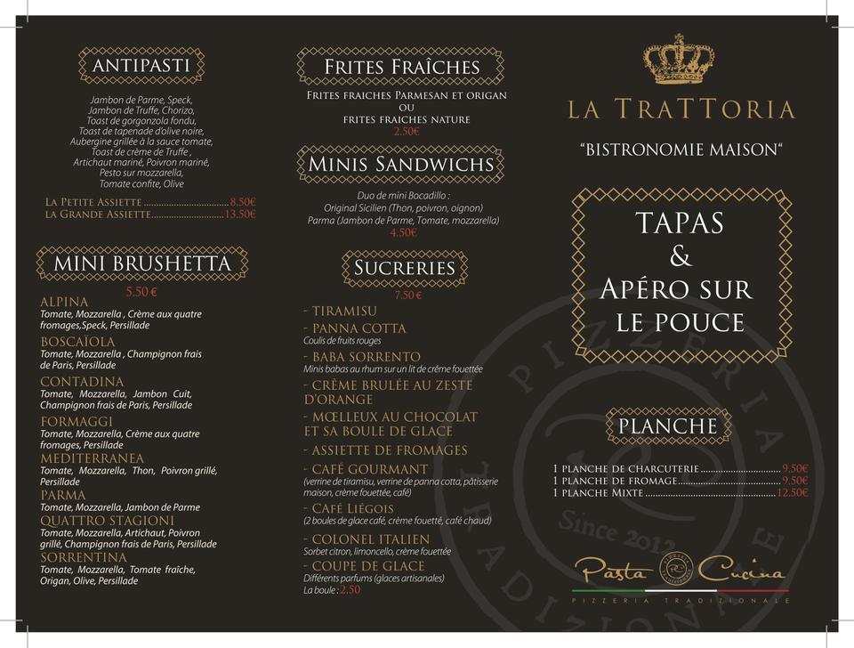 Carta del restaurante La Trattoria, Montpellier