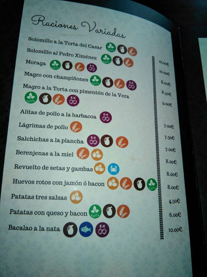 Carta del restaurante La Matinée, Cáceres
