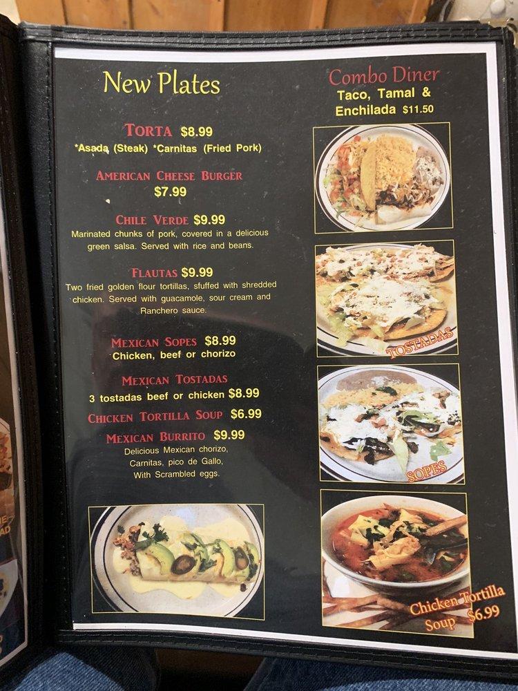 Menu at Los Tres Hermanos restaurant, Hominy
