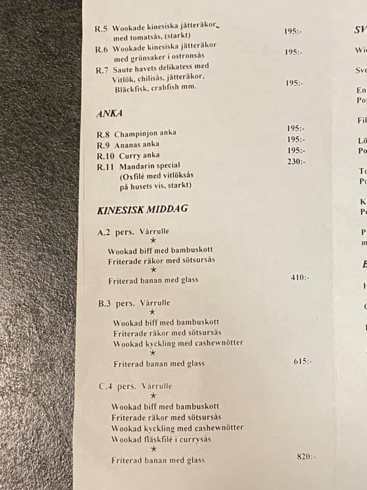 Menu at Mandarin Garden restaurant, Alvesta
