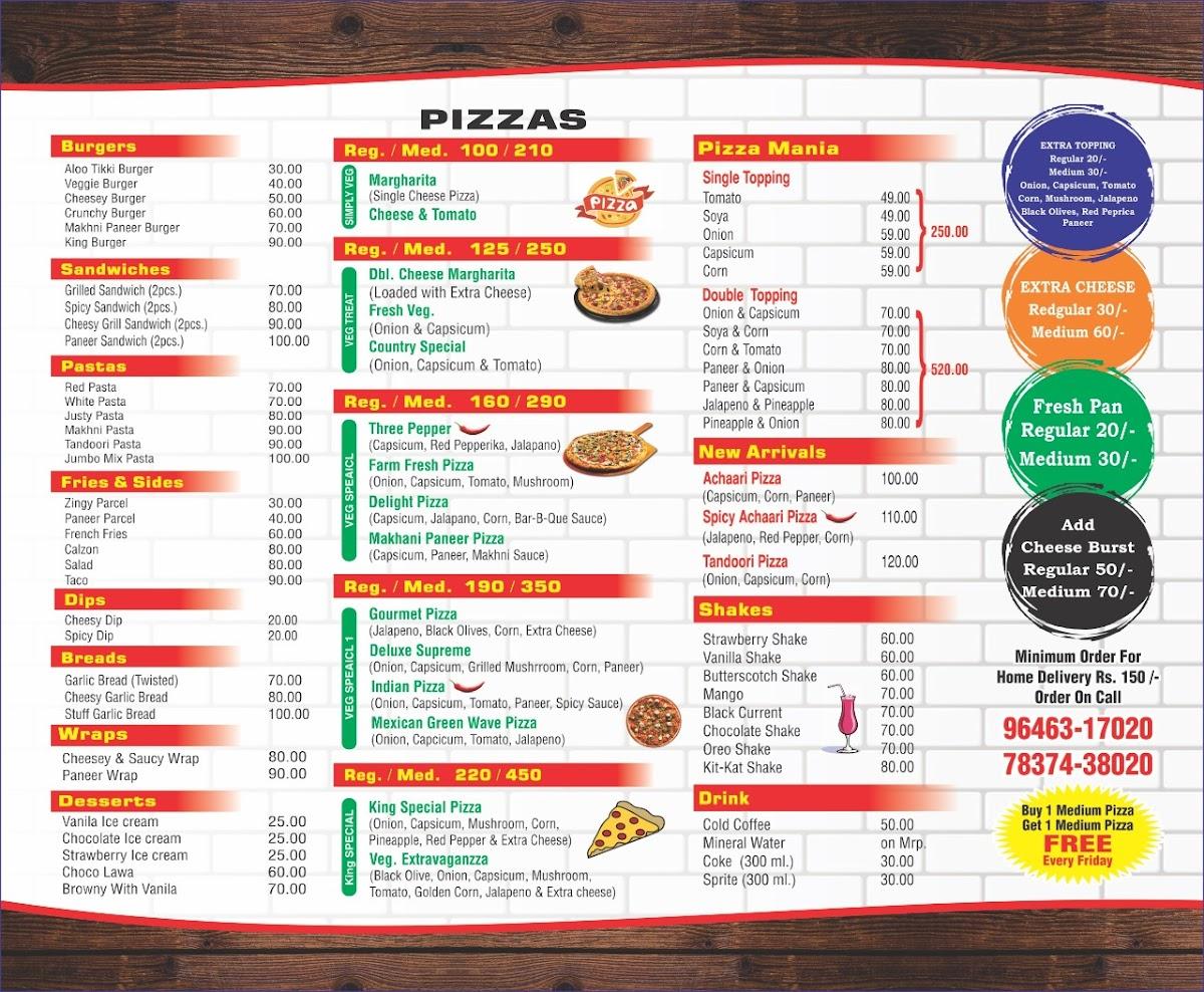 Menu at PIZZA KING, Nurmahal