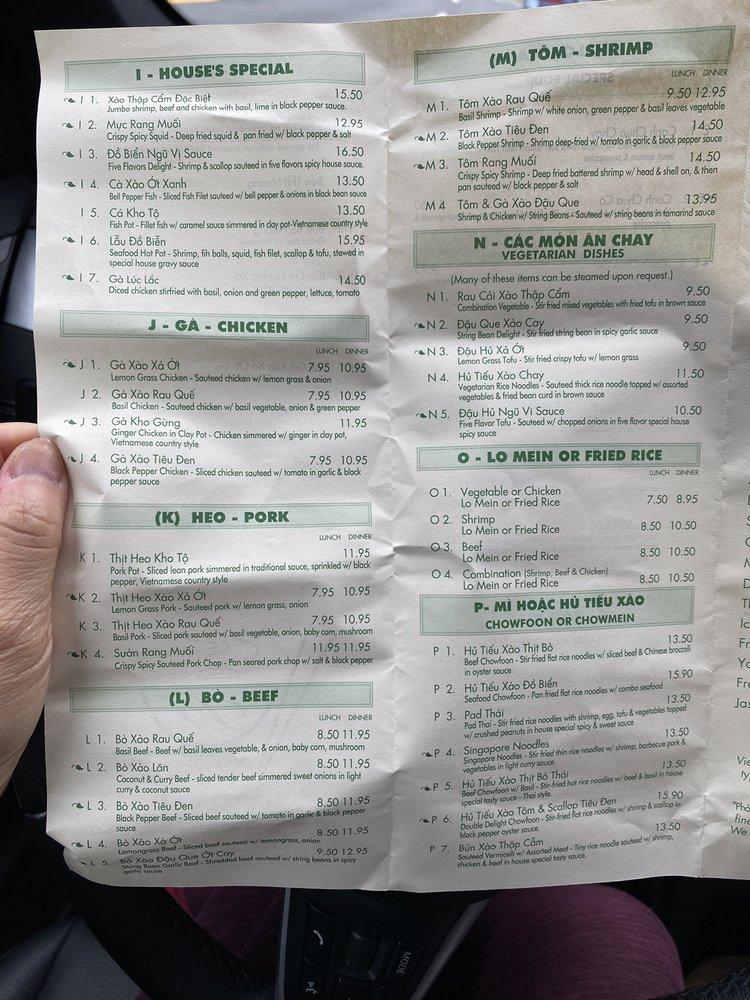 Menu at Pho Dat Thanh restaurant, Towson