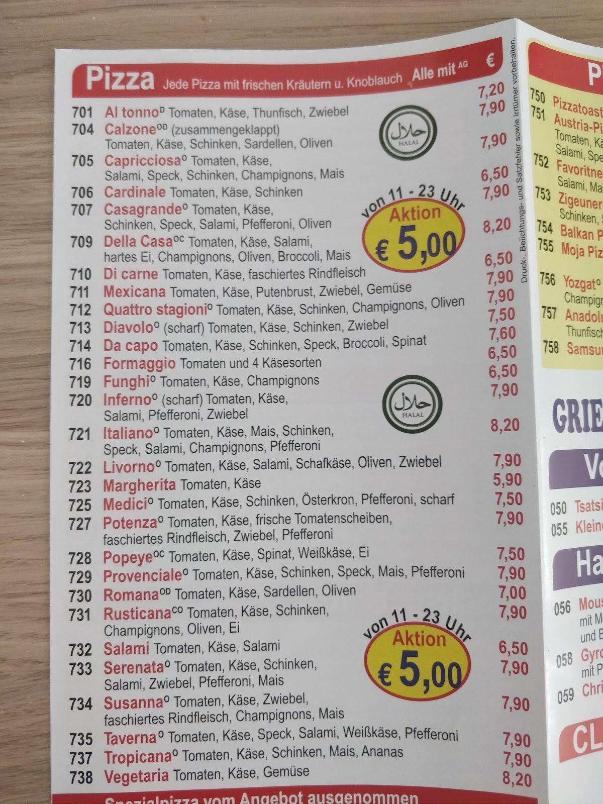 Speisekarte von Pizzeria Giovanni Wien, Wien, Gellertgasse 28