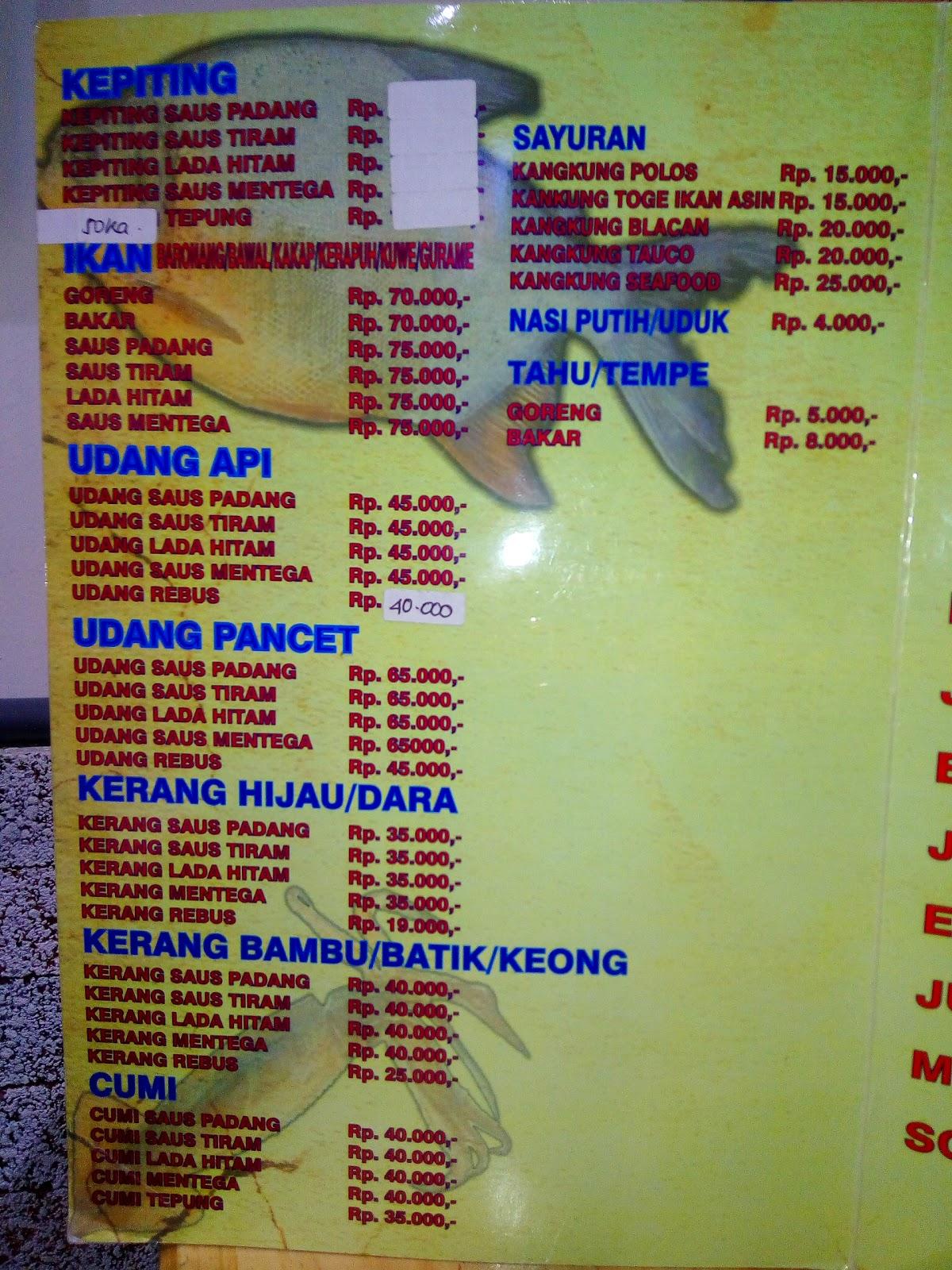 Menu at RAJA SEAFOOD restaurant, North Jakarta, VV6G+679
