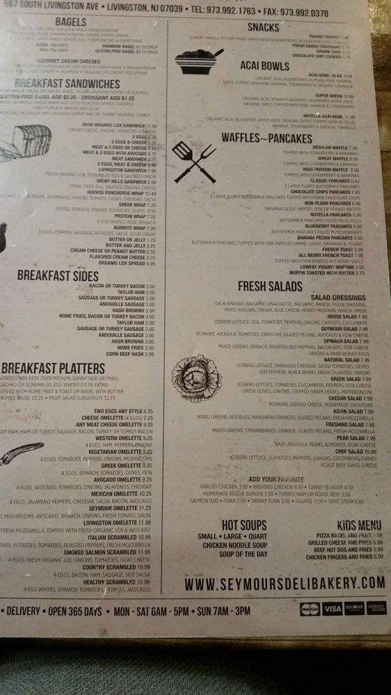 Menu at Seymours Cafe, Livingston, 567 S Livingston Ave