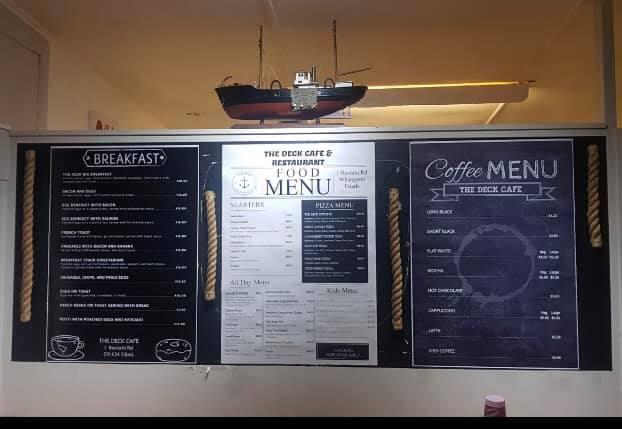 Menu at The Deck Cafe, Ruakaka