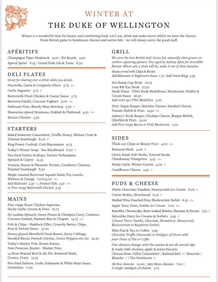 Menu at The Duke of Wellington pub & bar, East Horsley
