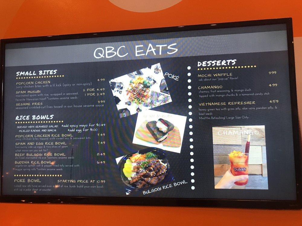 Menu at Quickly Boba cafe, Orlando
