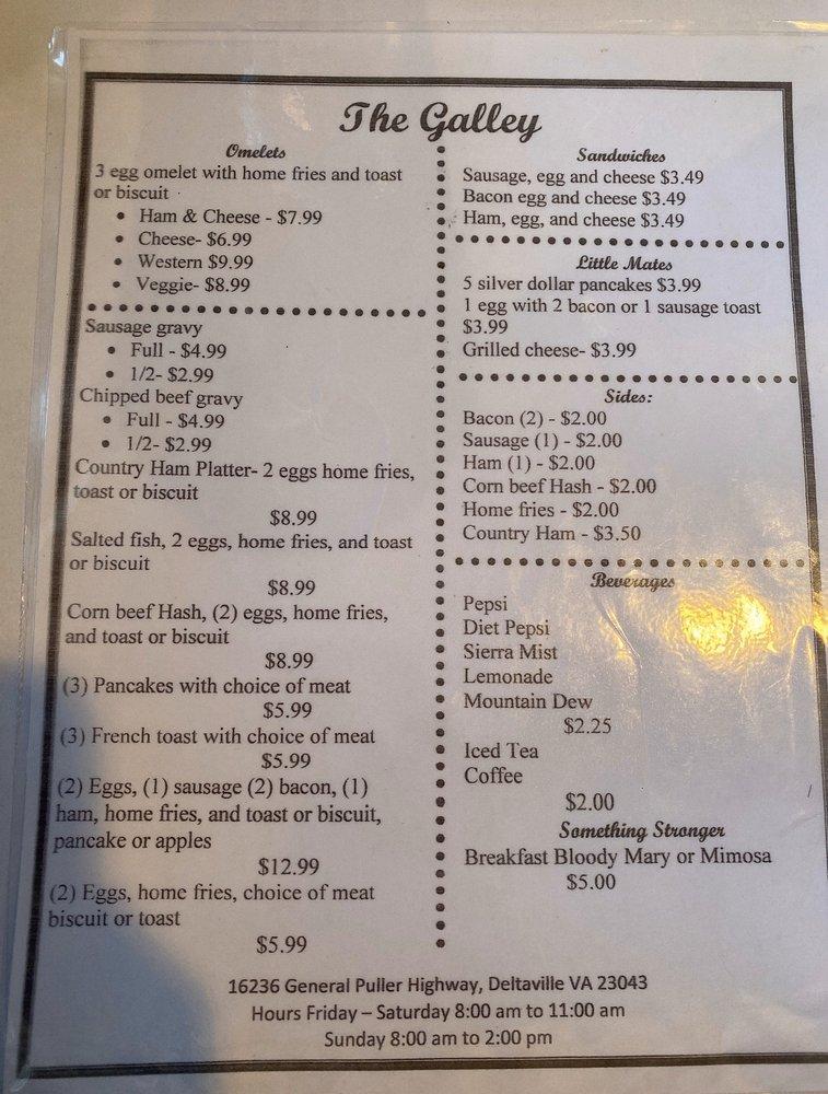 Menu at The Galley restaurant, Deltaville