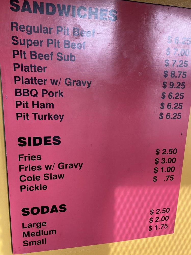 Menu at Pioneer Pit Beef BBQ, Milford Mill, N Rolling Rd