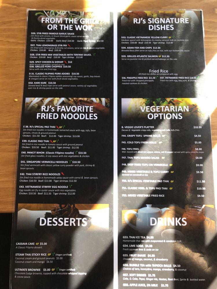 Menu at RJ's Taste of Asia restaurant, Orangeville