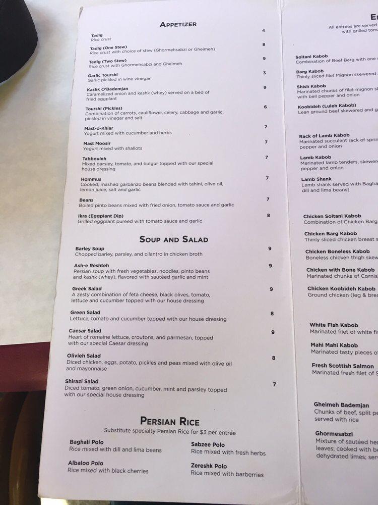 Menu at Raffi's Place restaurant, Glendale
