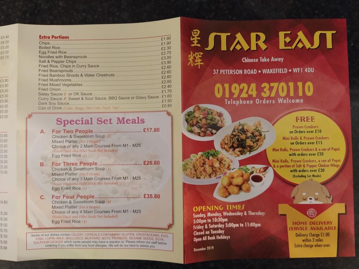 Menu at Star East restaurant, Wakefield