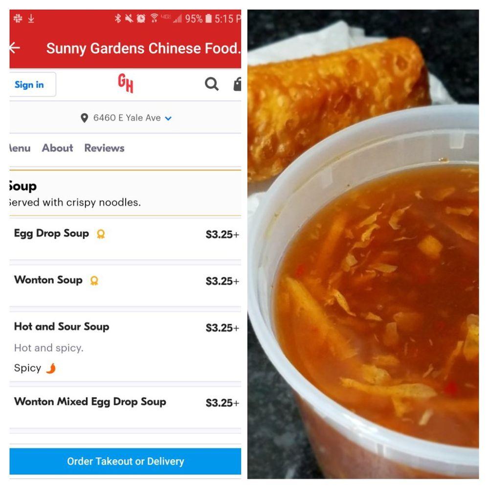 Menu at Sunny Garden restaurant, Denver