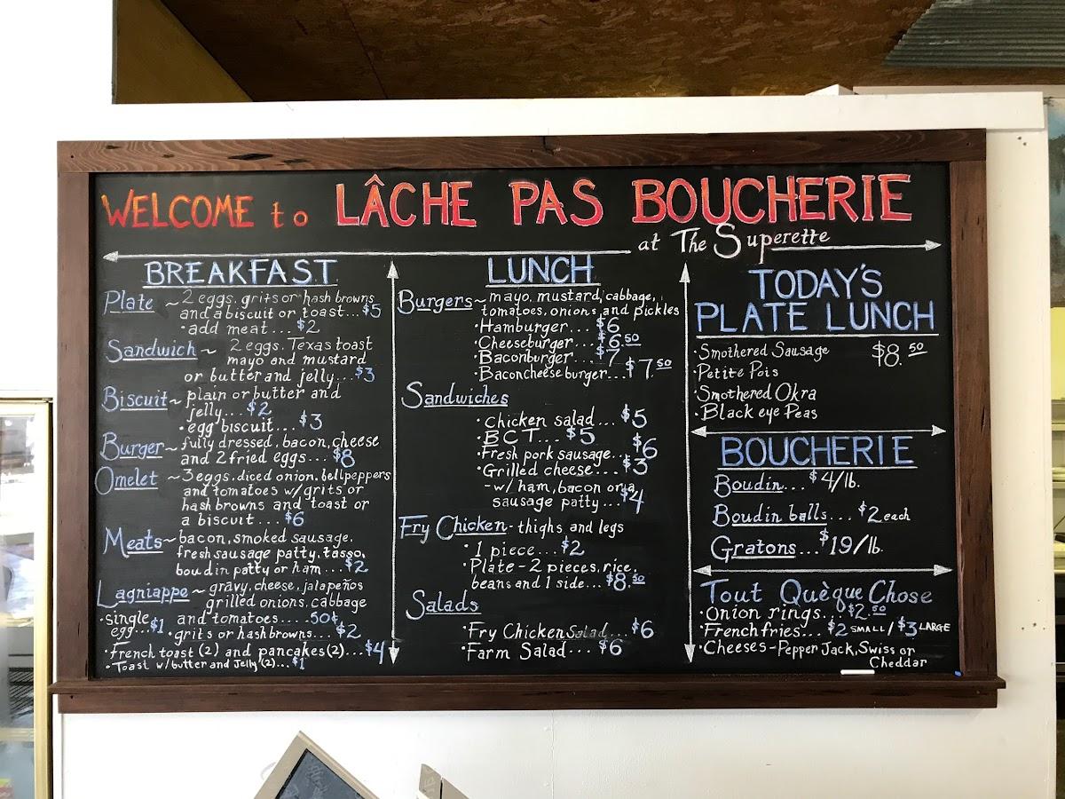 Menu at Acadian Superette restaurant, Lafayette