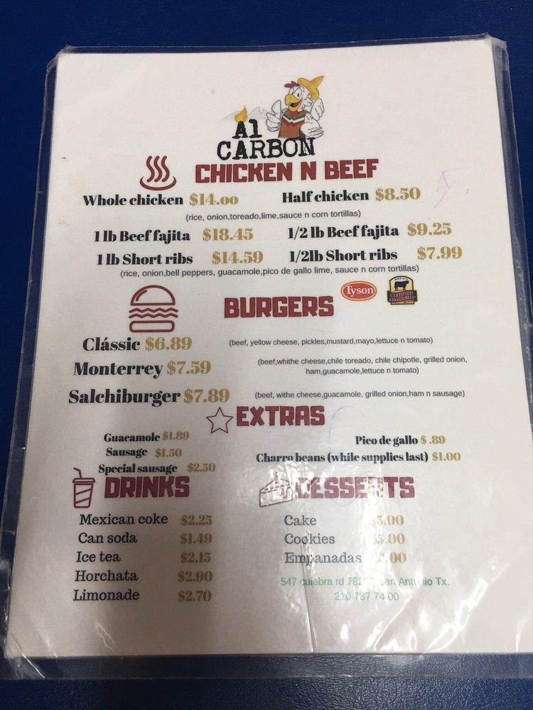 Menu at Al Carbon Pollos Asados - Culebra #2 restaurant, San Antonio ...