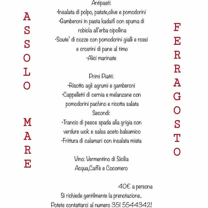 Menu at Assolo Mare restaurant, Rome