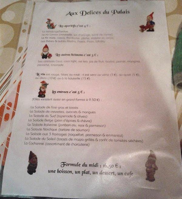 Menu au Aux Délices du Palais restaurant, Nancy
