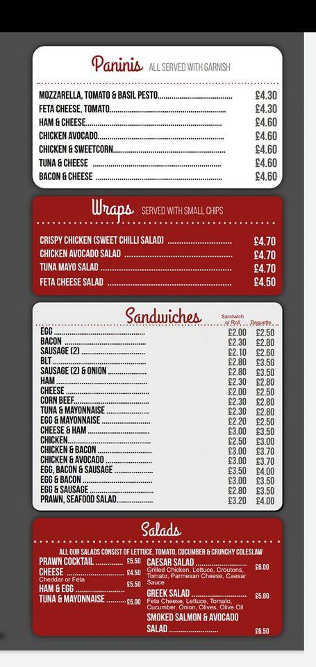Menu at Beano Cafe Sheerness, Sheerness