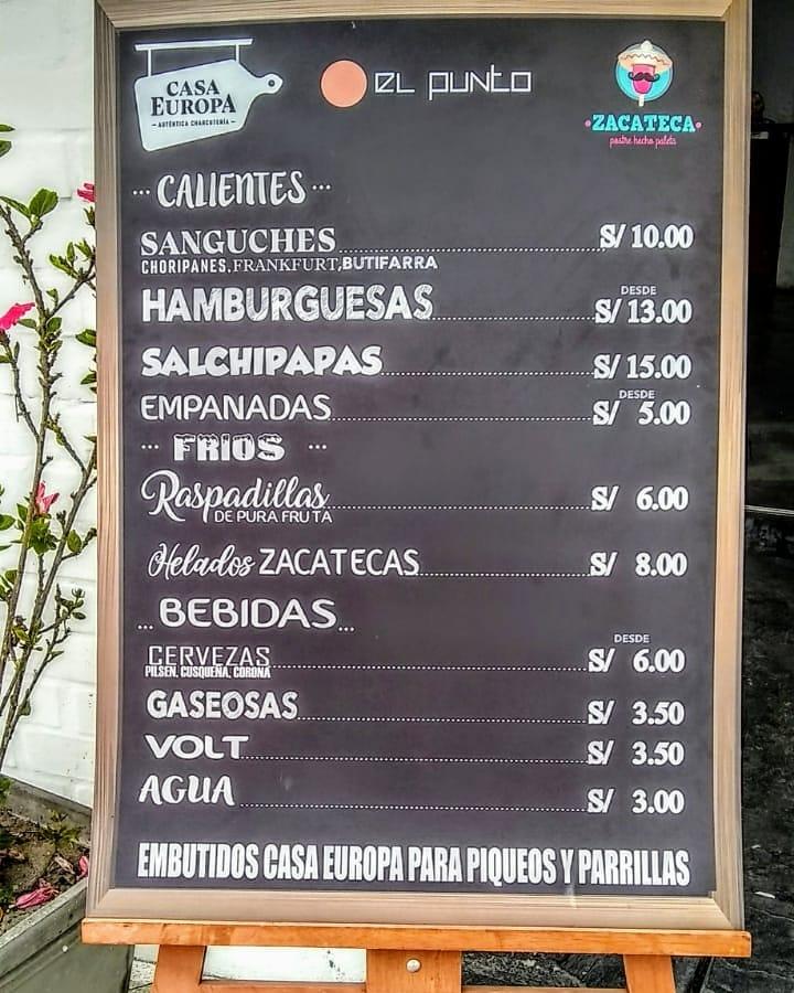 Menu at El Punto restaurant, Punta Hermosa