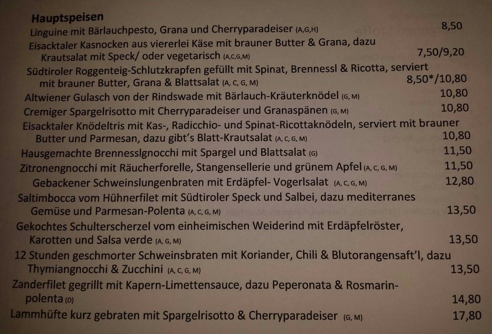 Menu at Gasthaus Stafler restaurant, Vienna