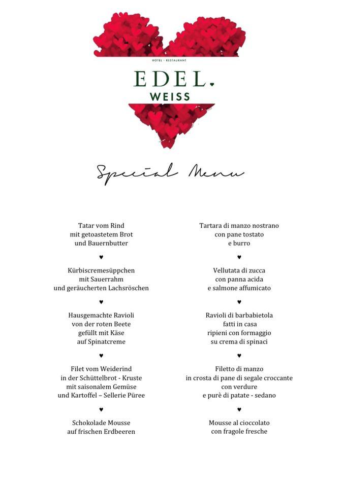 Menu at Hotel Edelweiss pub & bar, Italy, Localita' Braies Di Fuori 65