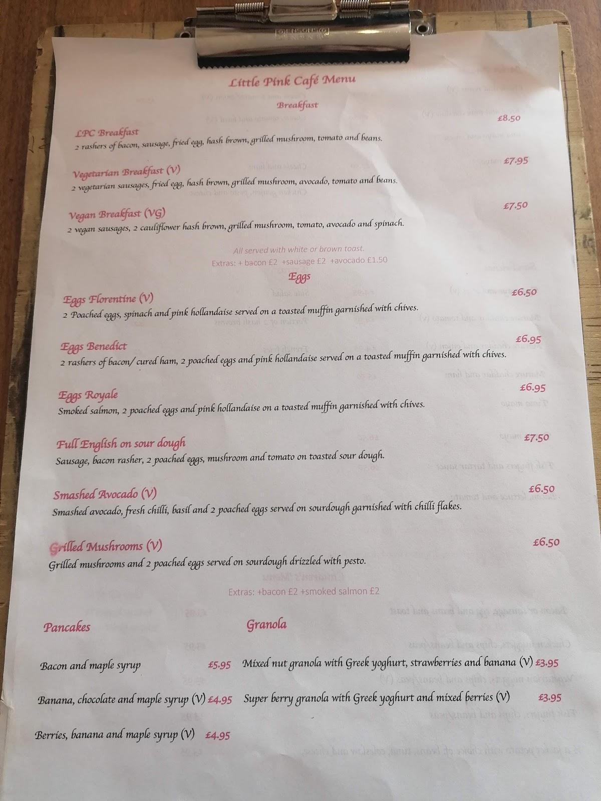 Menu at Little Pink Cafe, Bristol