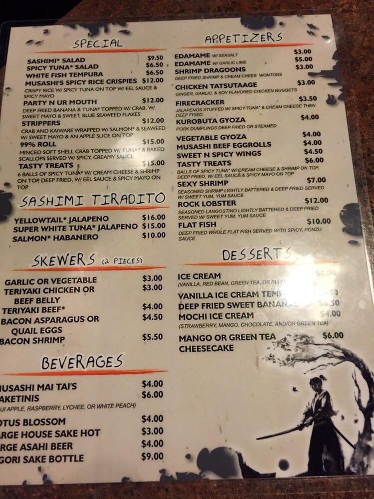 Menu at Musashi Japanese Steakhouse, Las Vegas