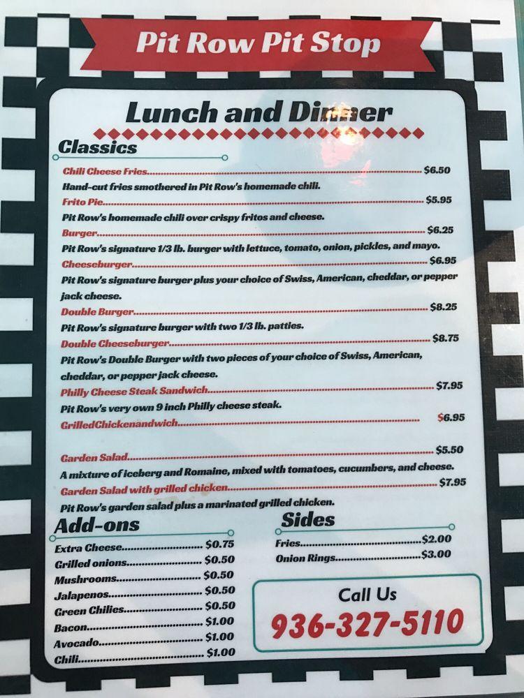 Menu at Pit Row Pit Stop BBQ, Livingston