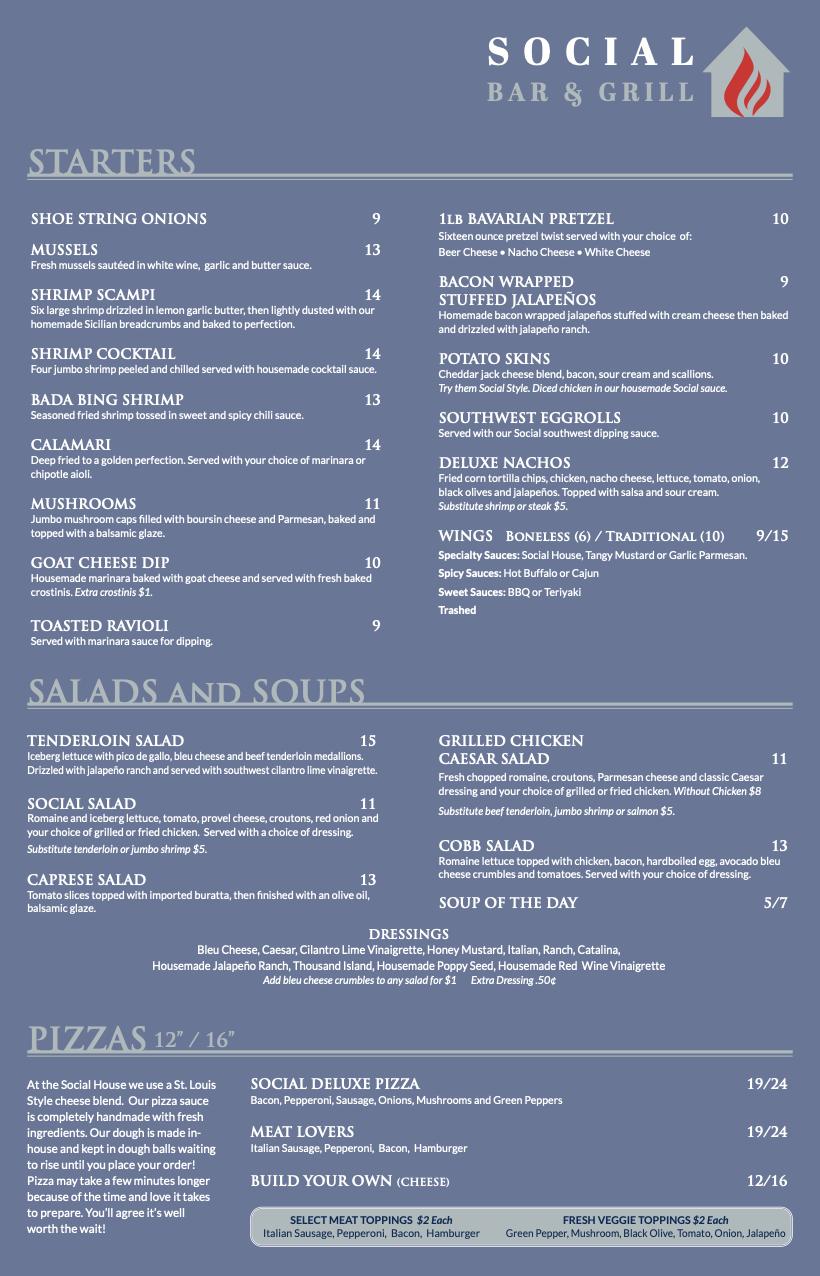 Menu at Social Bar & Grill Soulard, St. Louis