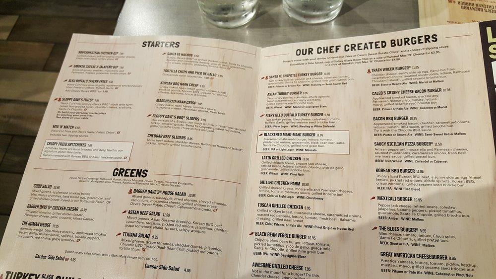Menu at Bagger Dave's fast food, Centerville