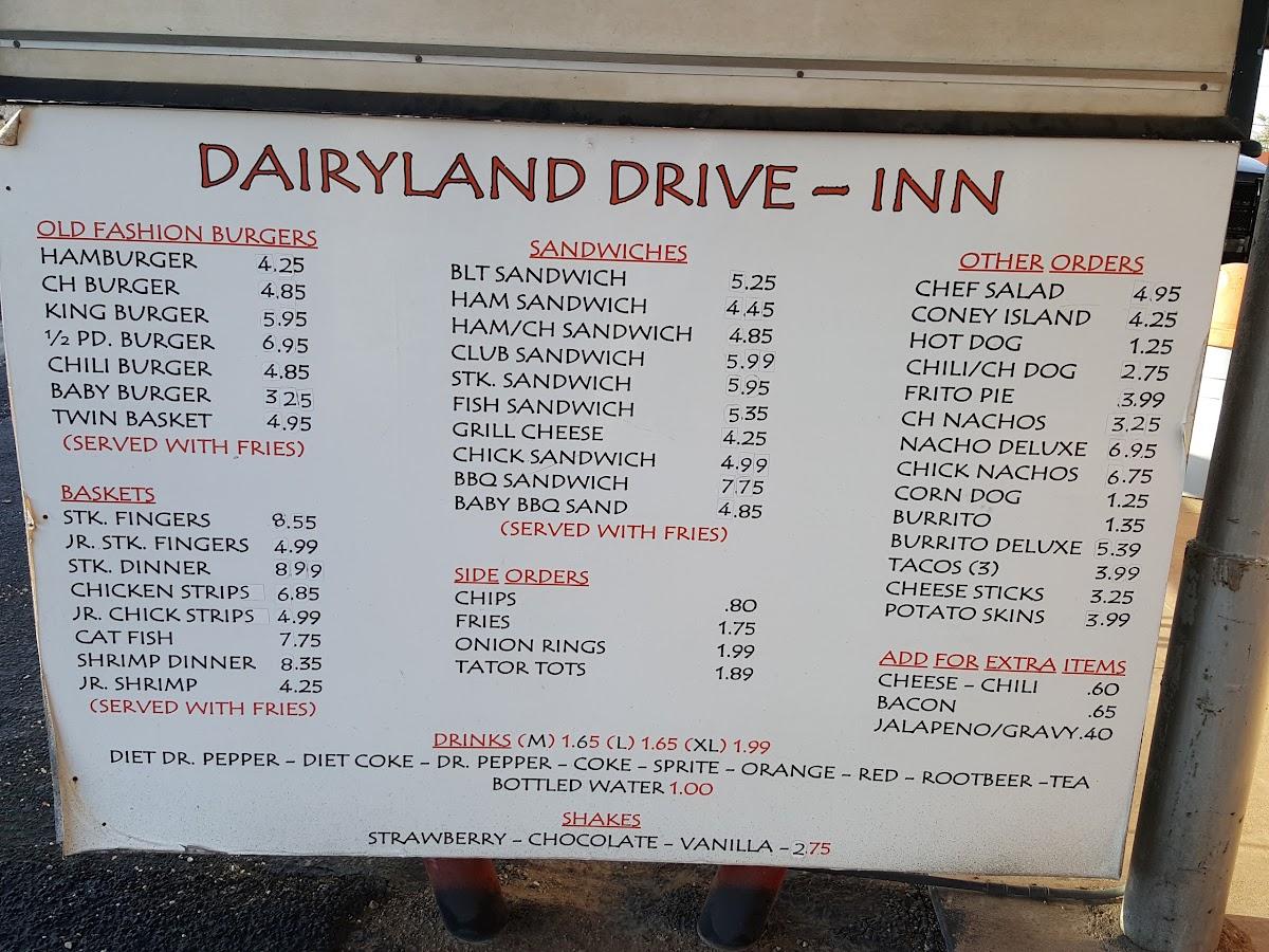 Menu at Dairyland Old Fashion Hamburgers restaurant, Sweetwater