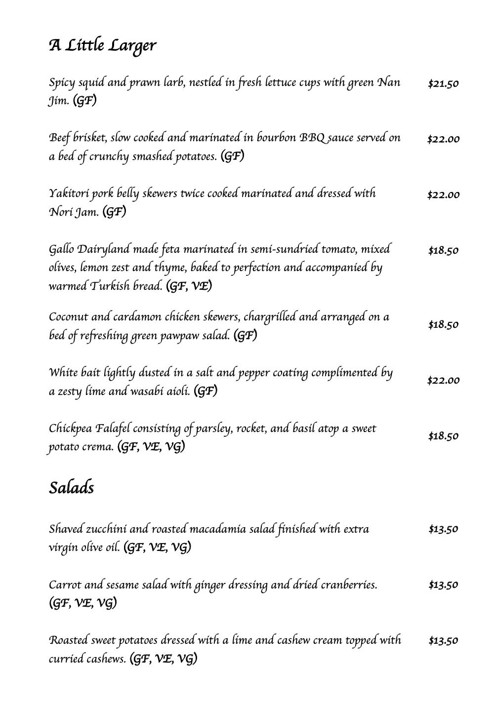 Menu At Little Eden Restaurant Yungaburra