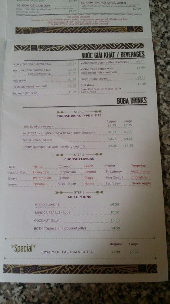 Menu at Miss Saigon restaurant, Tucson, N Campbell Ave
