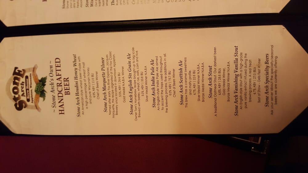 Menu at Stone Arch Brewpub, Appleton