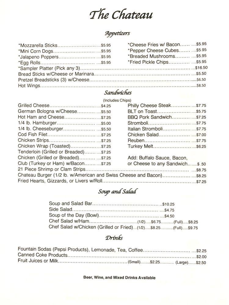 Menu at The Chateau pub & bar, Mariah Hill