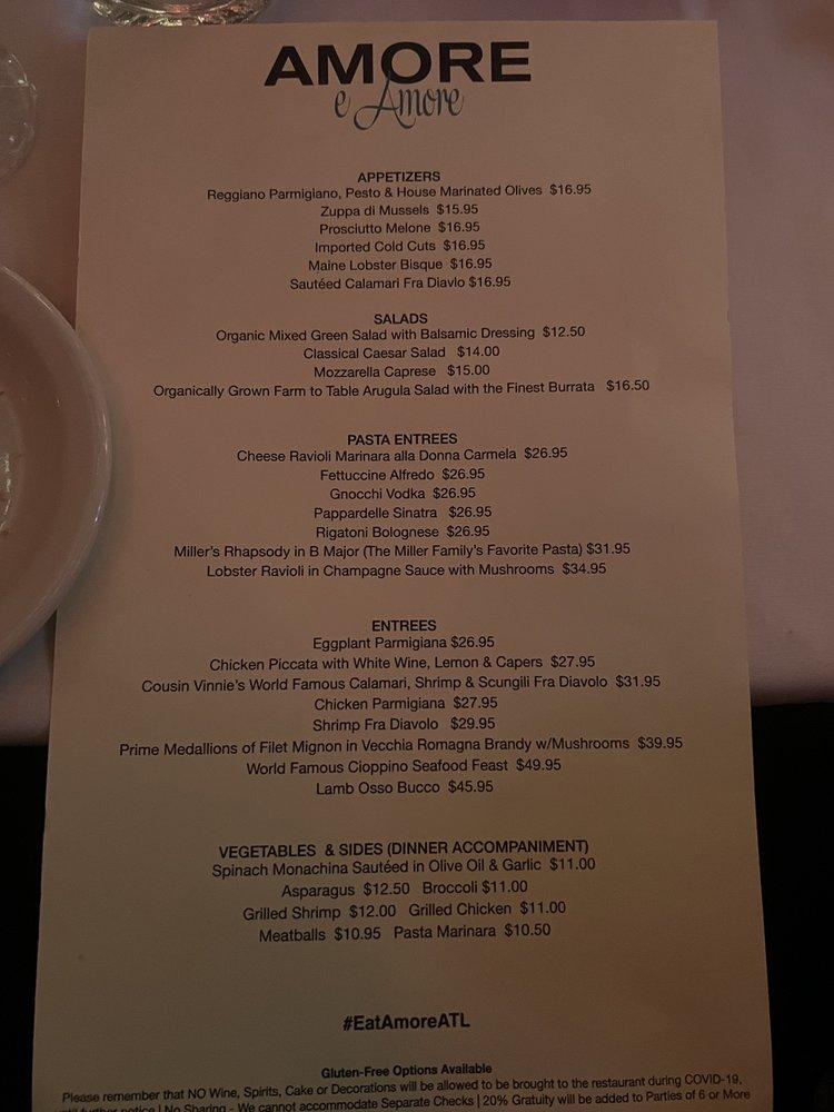Menu at Amore e Amore restaurant, Atlanta