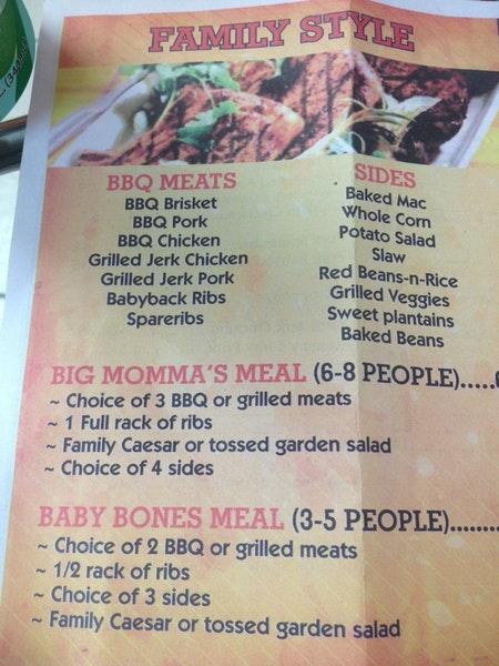 Menu at Bare Bones BBQ and Jerk, Pembroke Pines
