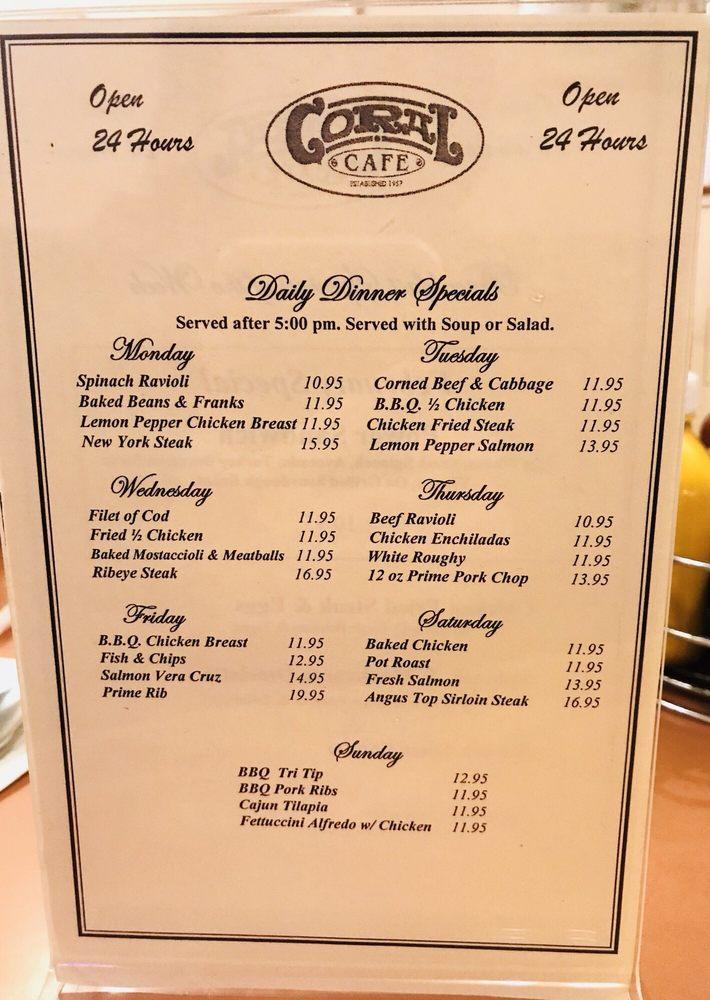 Menu at Coral Cafe, Burbank