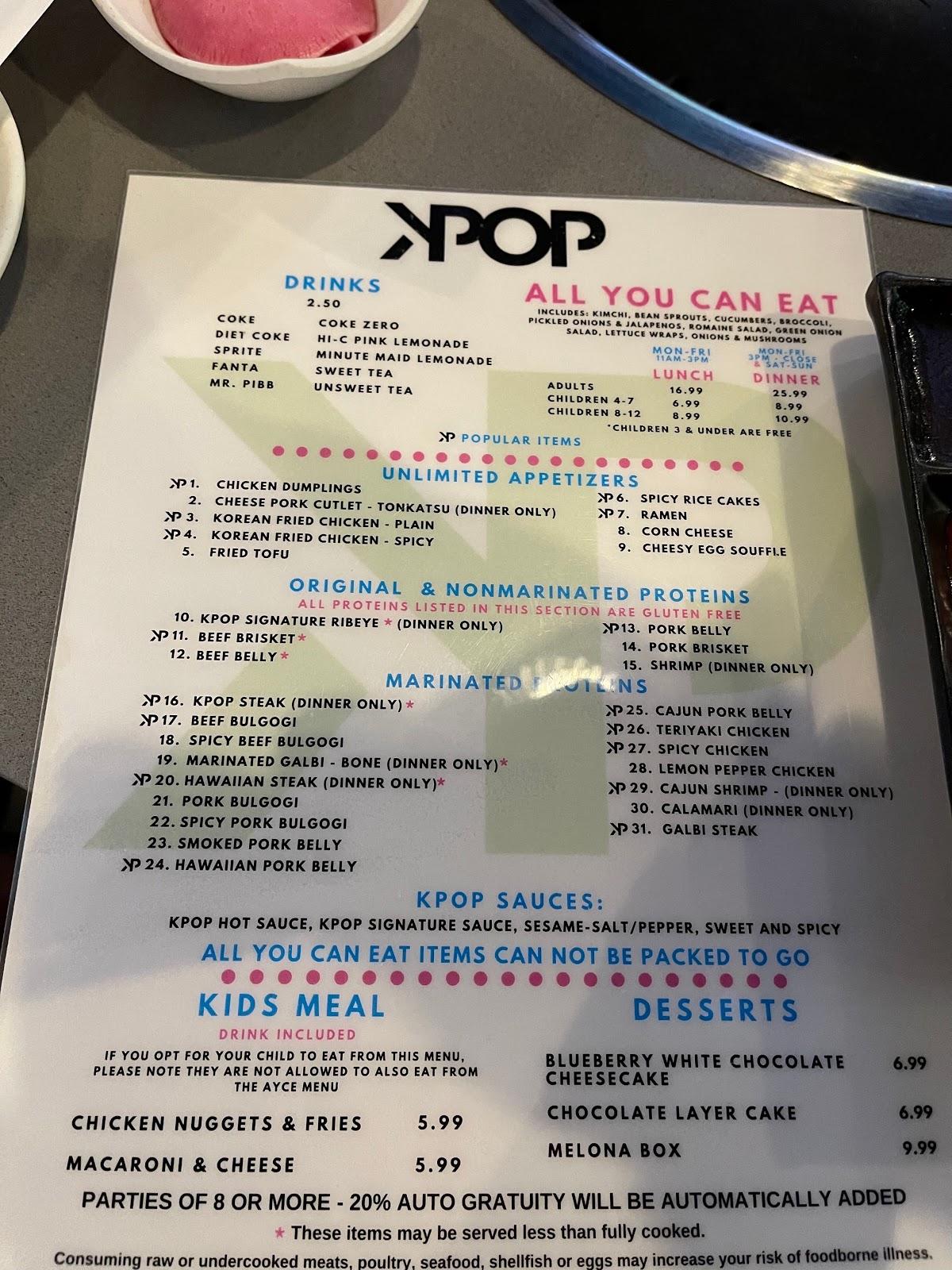 Menu at KPOP BBQ AND BAR, McDonough