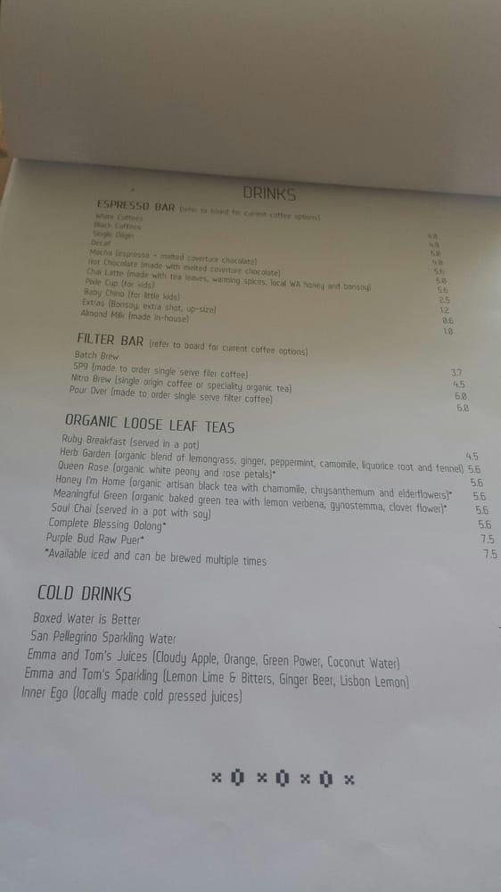 Menu at Pixel Coffee Brewers cafe, Leederville
