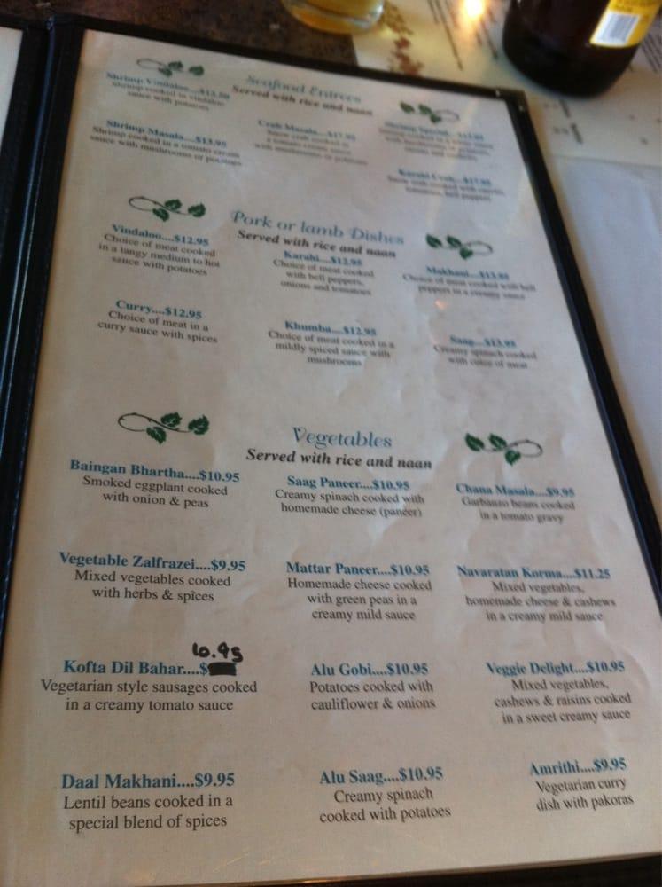 Menu at Taste of Little India restaurant, Merced