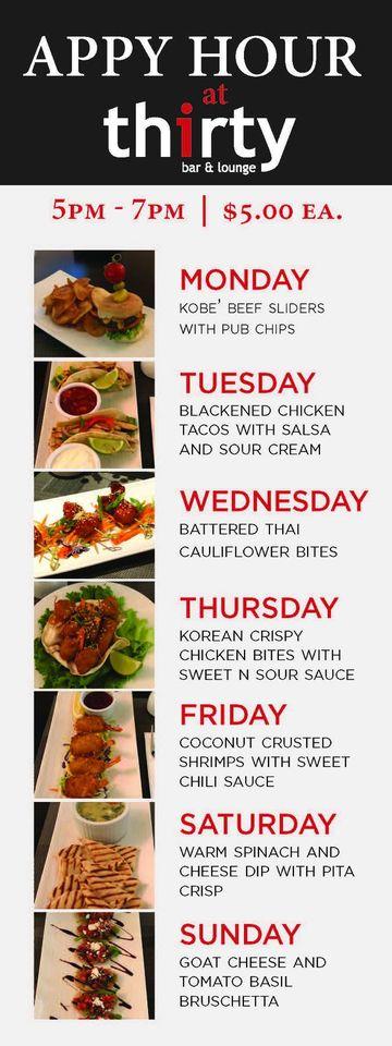 Menu at Thirty Restaurant and Lounge, Toronto