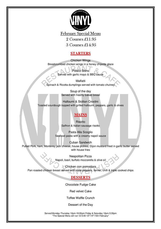 Menu at Vinyl Restaurant & Cafe, Washington