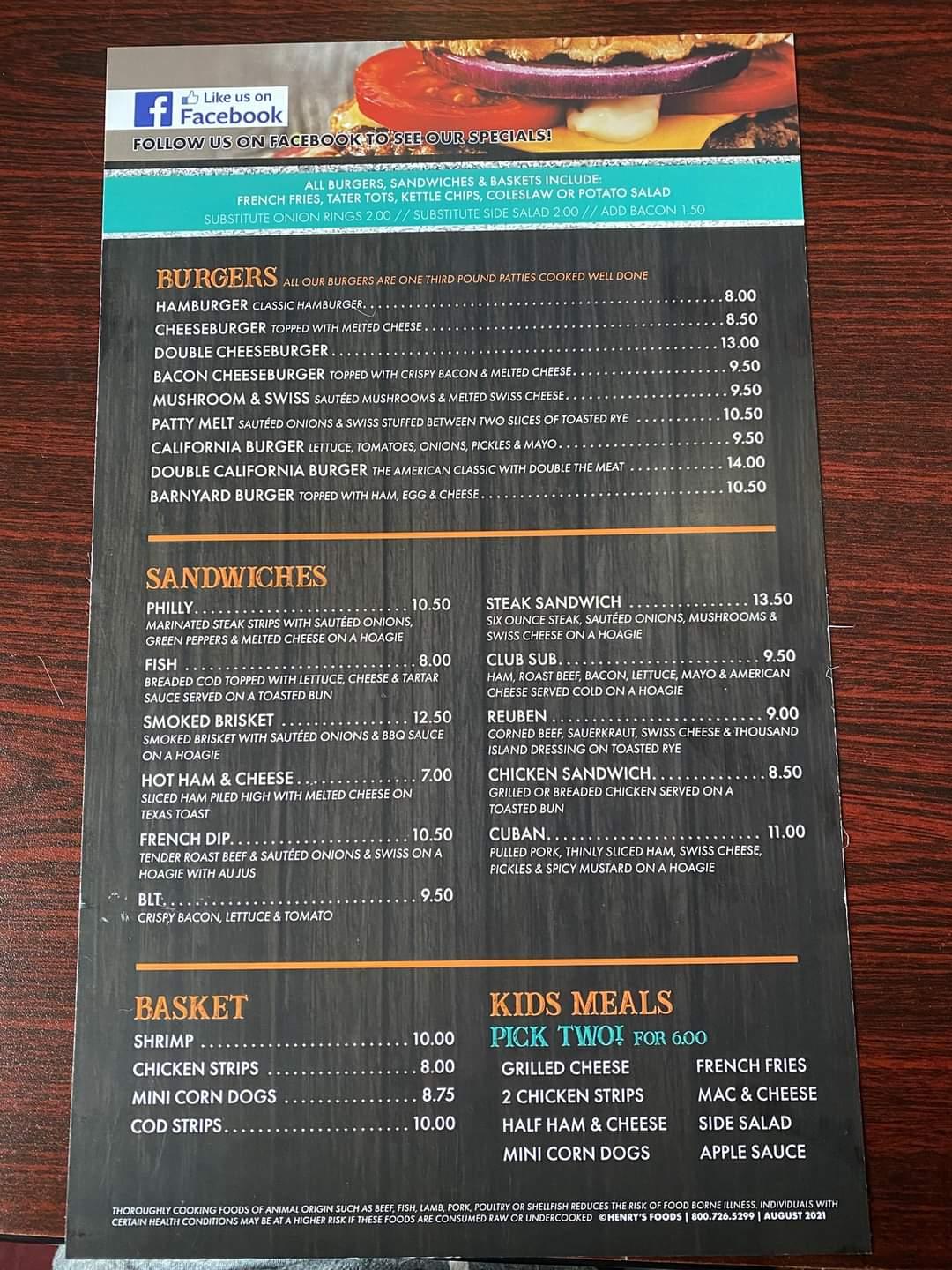 Menu at Broken Spoke Saloon pub & bar, Morgan