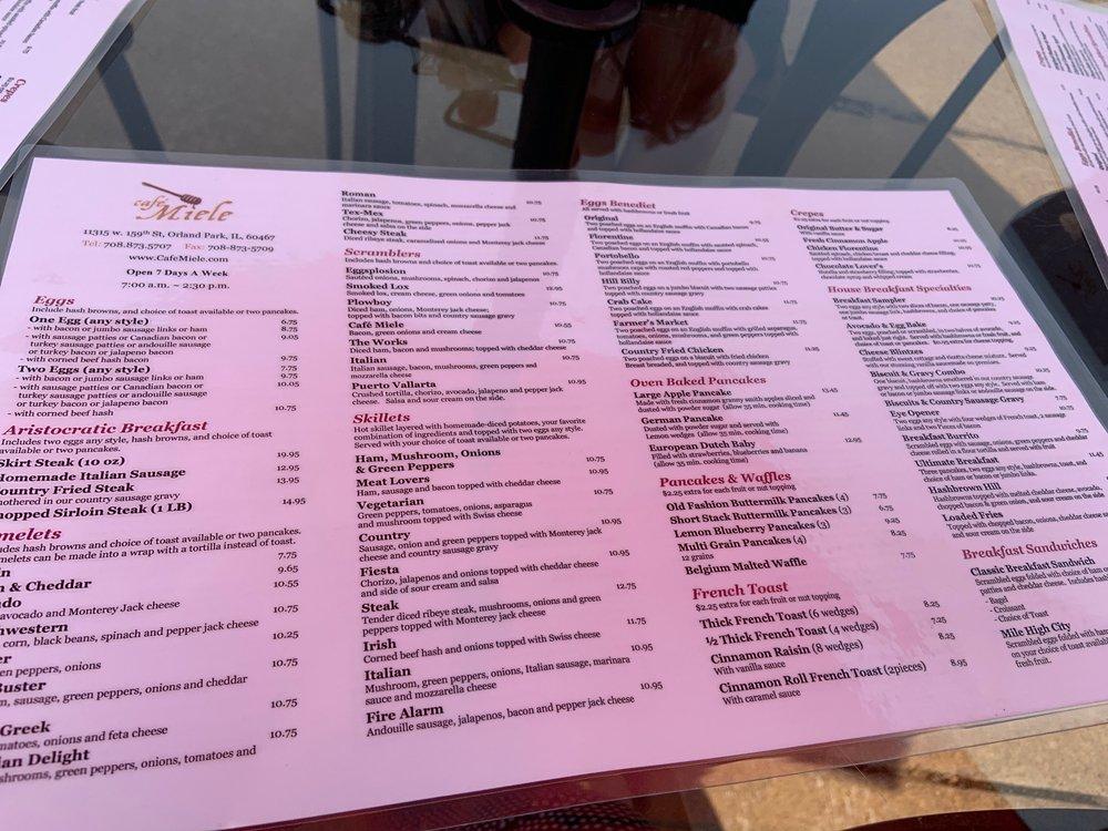 Menu at Cafe Miele, Orland Park, W 159th St